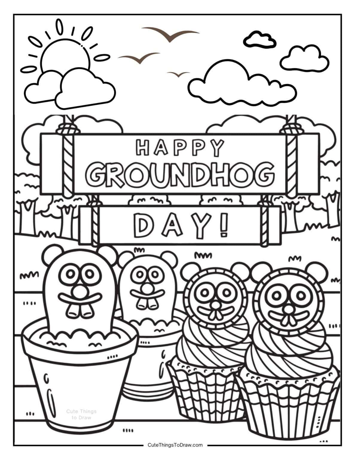Cute Groundhog Day Coloring Pages (Free PDF Printables) - Cute Things ...