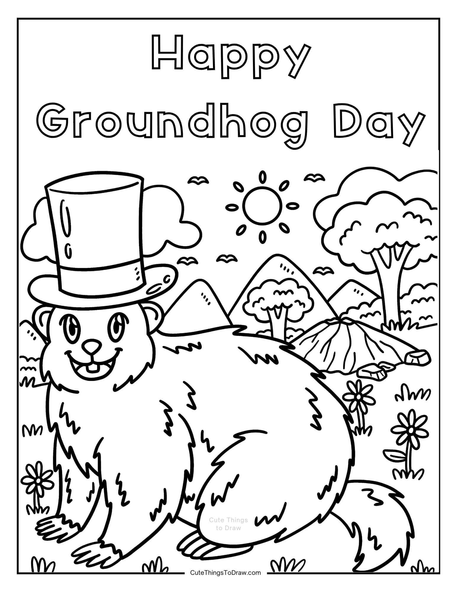 Cute Groundhog Day Coloring Pages (Free PDF Printables) - Cute Things ...