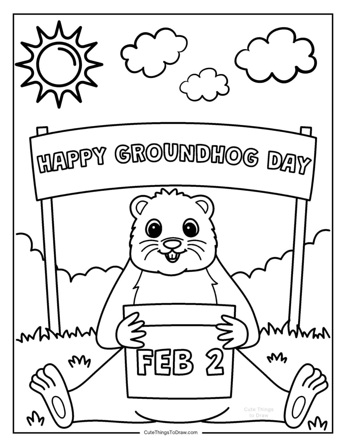 Cute Groundhog Day Coloring Pages (Free PDF Printables) - Cute Things ...