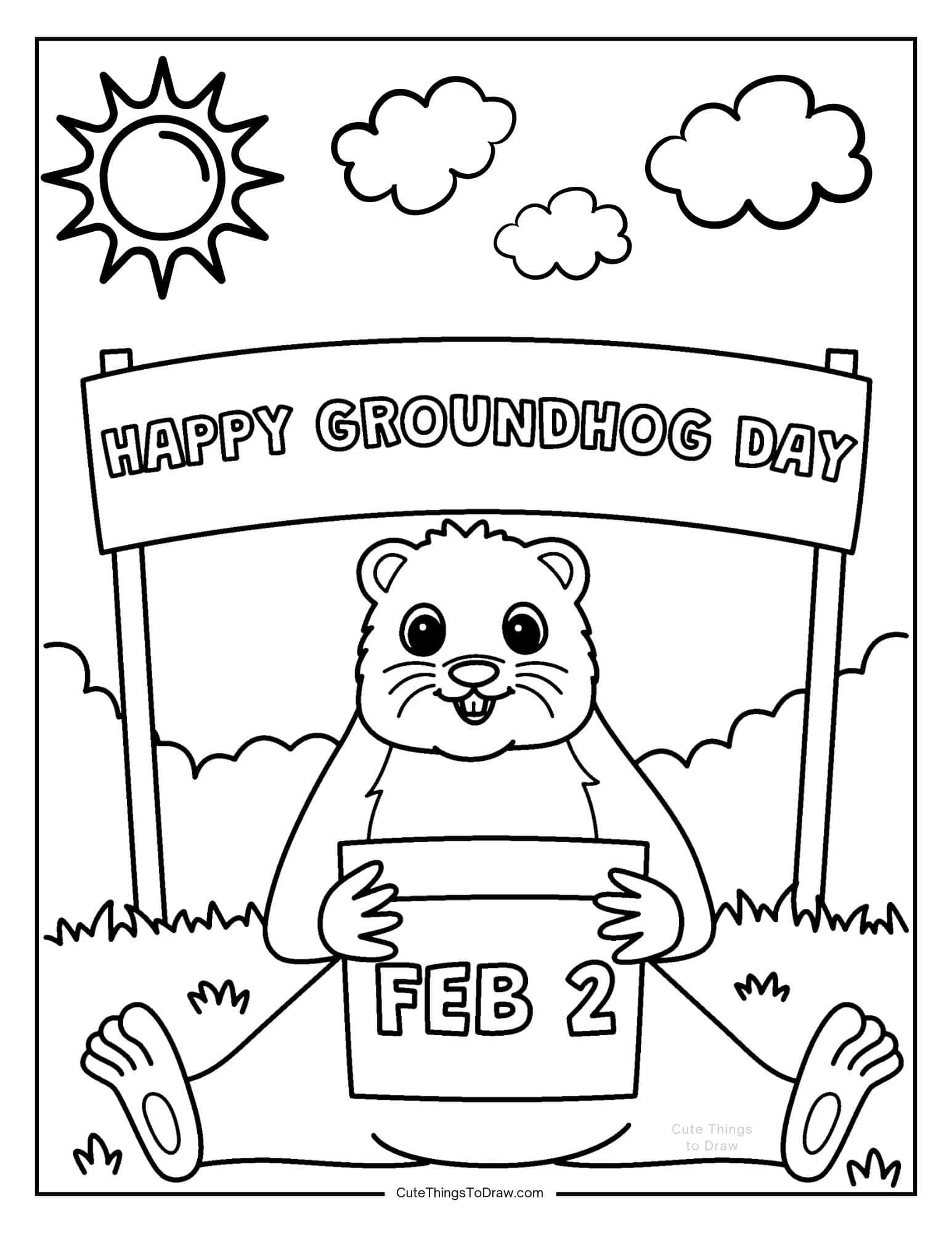 Cute Groundhog Day Coloring Pages (Free PDF Printables) - Cute Things ...