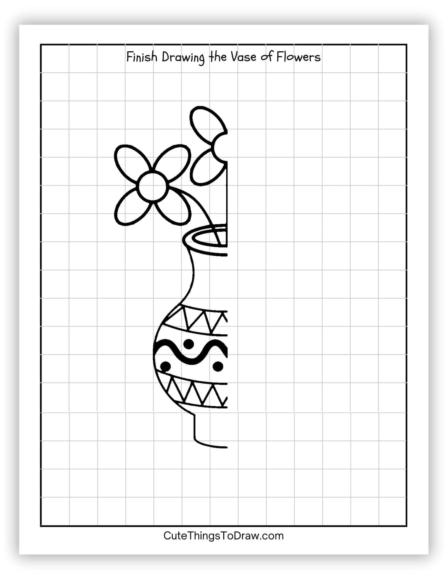 Finish Drawing the Vase of Flowers (Free PDF Printable) - Cute Things ...