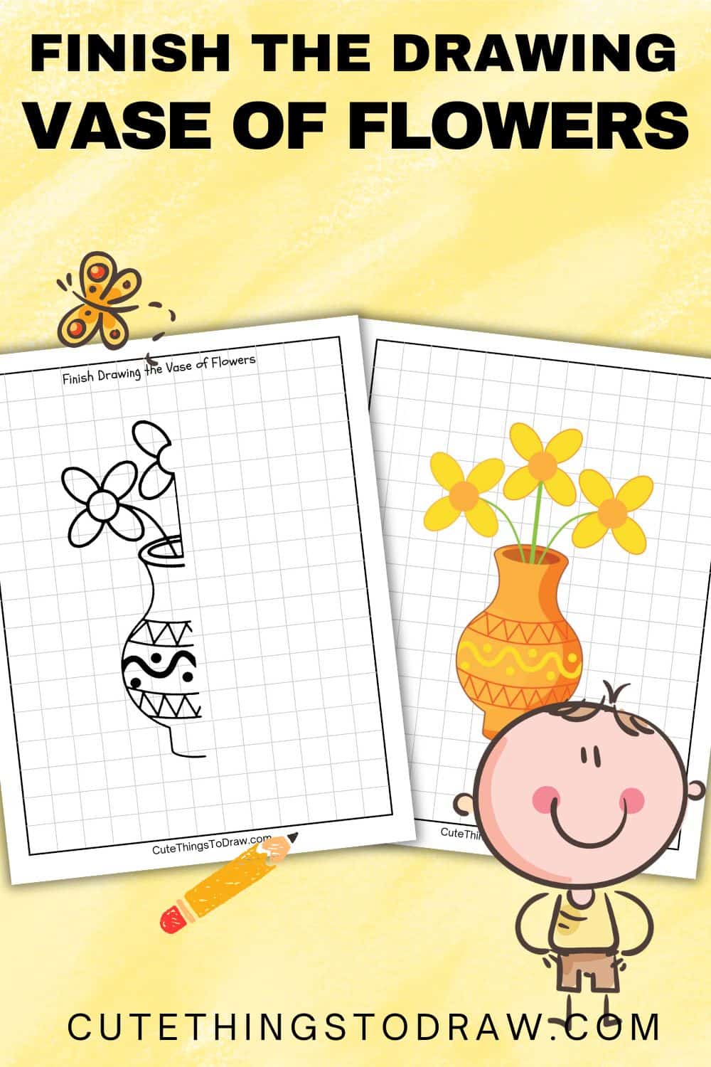 Finish Drawing the Vase of Flowers (Free PDF Printable) - Cute Things ...